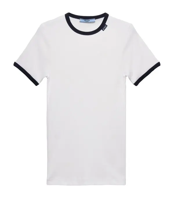 Prada Contrast-trim Ribbed T-shirt - White