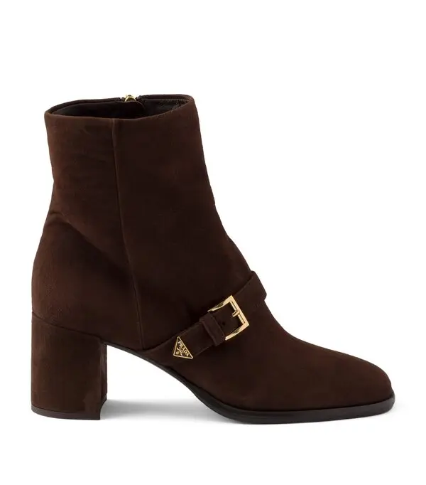 Prada Suede Buckle Booties Ankle Boots 65 - Brown