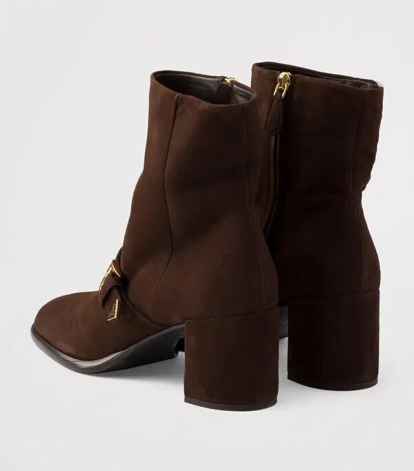 Prada Suede Buckle Ankle Boots - Brown