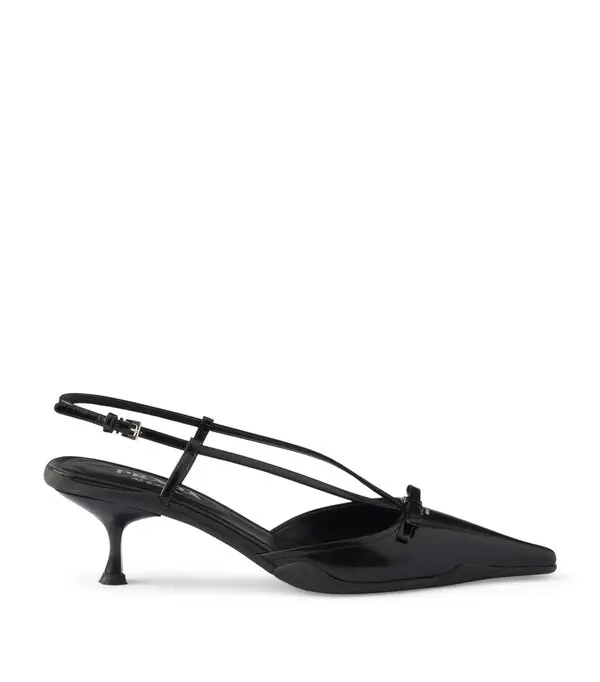 Prada Brushed Leather Bow Slingback Pumps 55 - Black