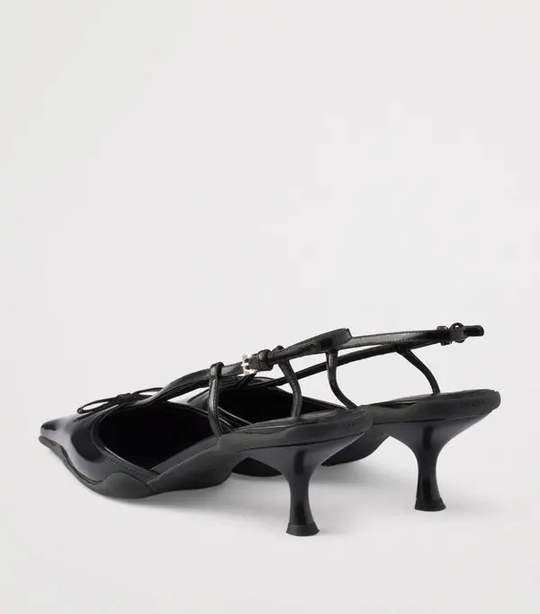 Prada Brushed Leather Slingback Pumps With Bow Detailing - Black