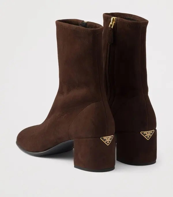 Prada Suede Stretch Ankle Boots - Brown