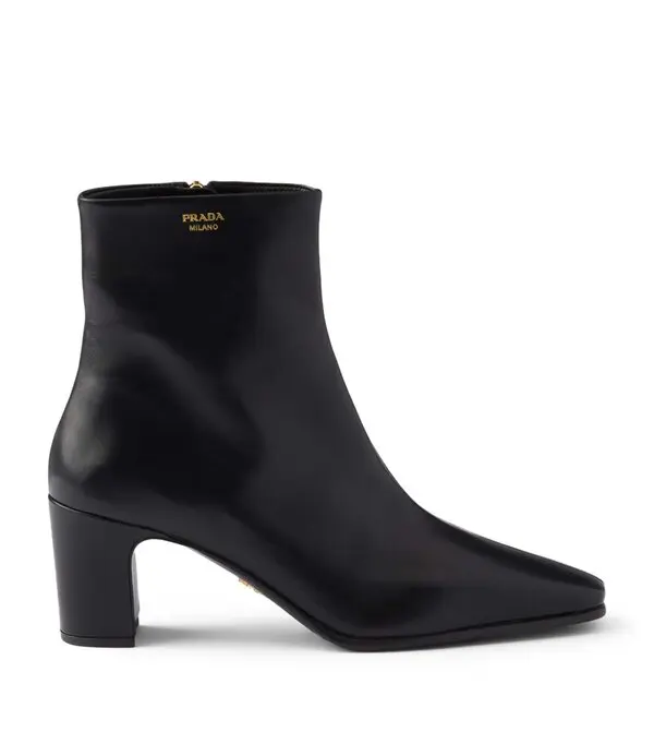 Prada Leather Heeled Booties Ankle Boots 65 - Black