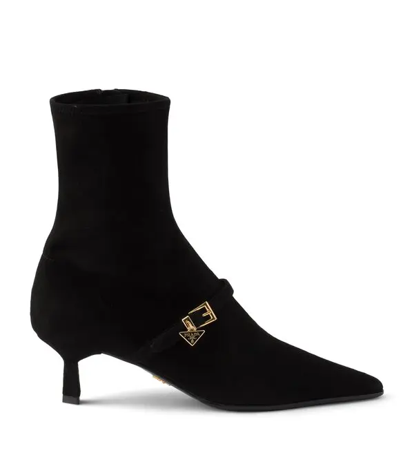 Prada Suede Stretch Heeled Boots 55 - Black