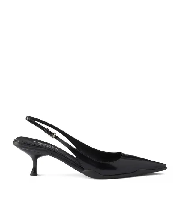 Prada Brushed Leather Slingback Pumps 55 - Black