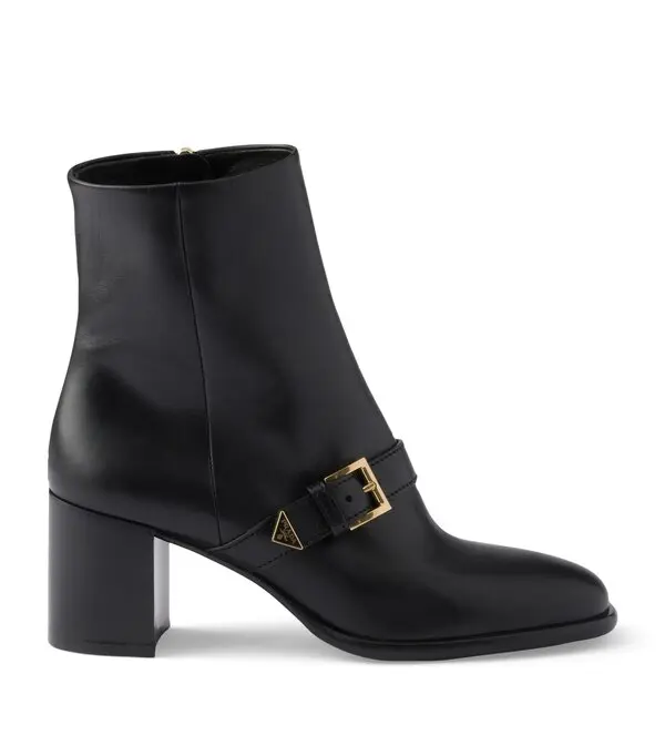 Prada Leather Buckle Booties Ankle Boots 65