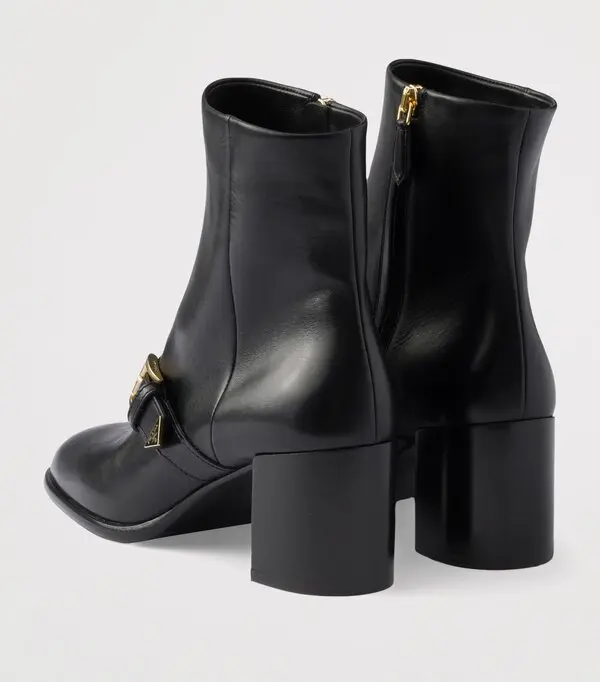 Prada Leather Buckle Ankle Boots - Black