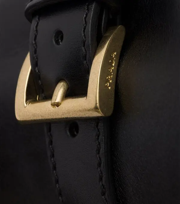 Prada Leather Buckle Ankle Boots - Black