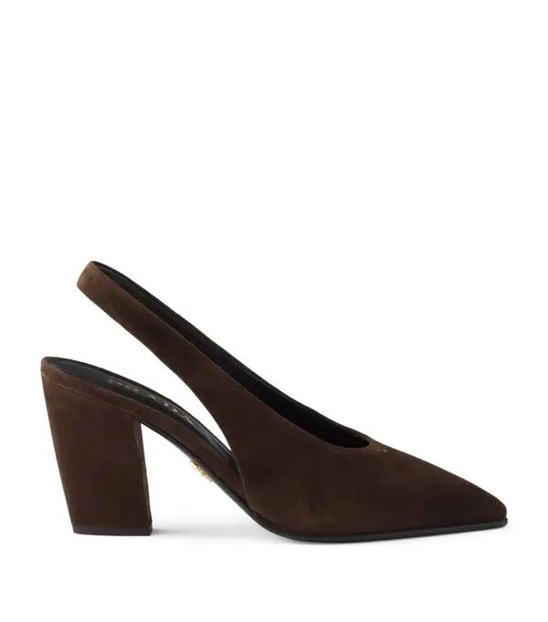 Prada Suede Leather Slingback Pumps 85 - Brown
