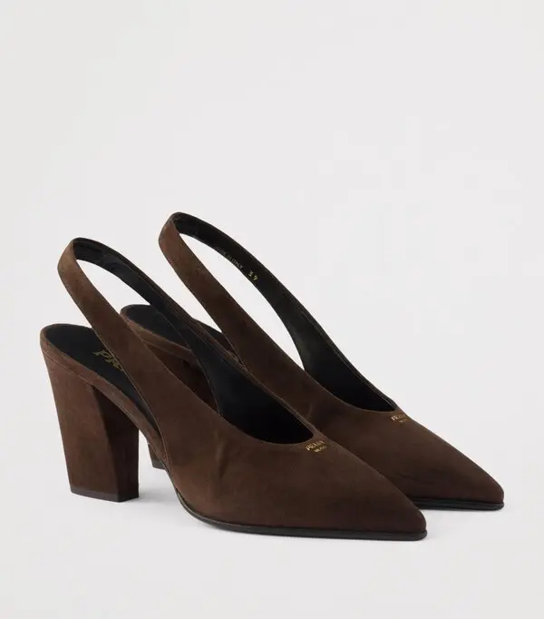 Prada Suede Leather Slingback Pumps 85 - Brown
