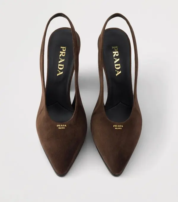 Prada Suede Leather Slingback Pumps 85 - Brown
