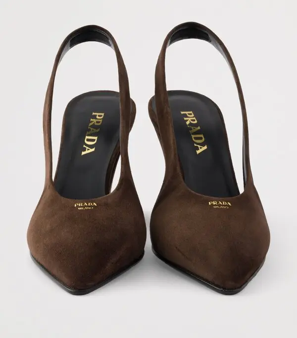 Prada Suede Leather Slingback Pumps 85 - Brown