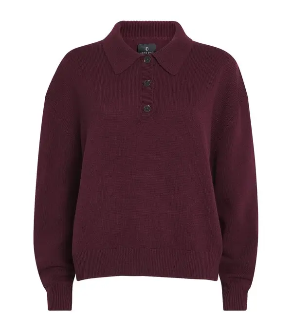 ANINE BING Cashmere Lee Polo Sweater - Burgundy