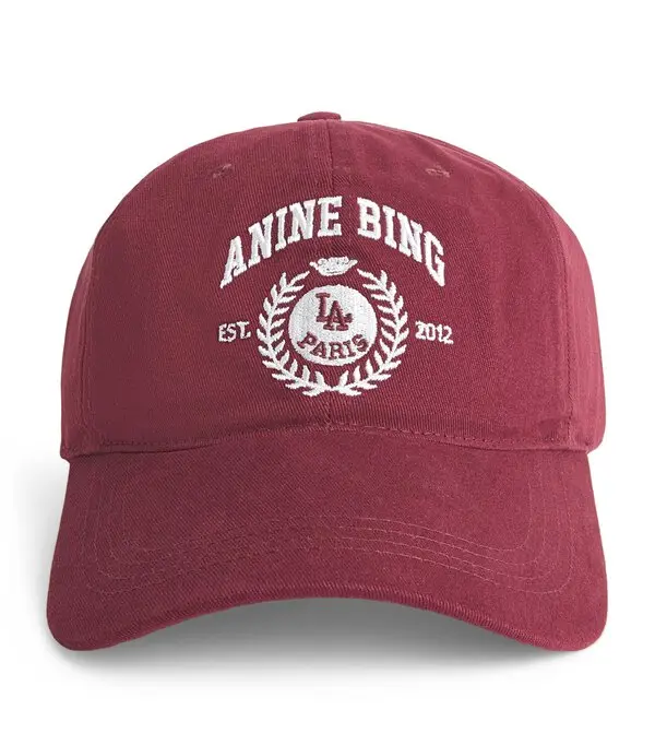 ANINE BING Embroidered Jeremy Baseball Cap - Burgundy
