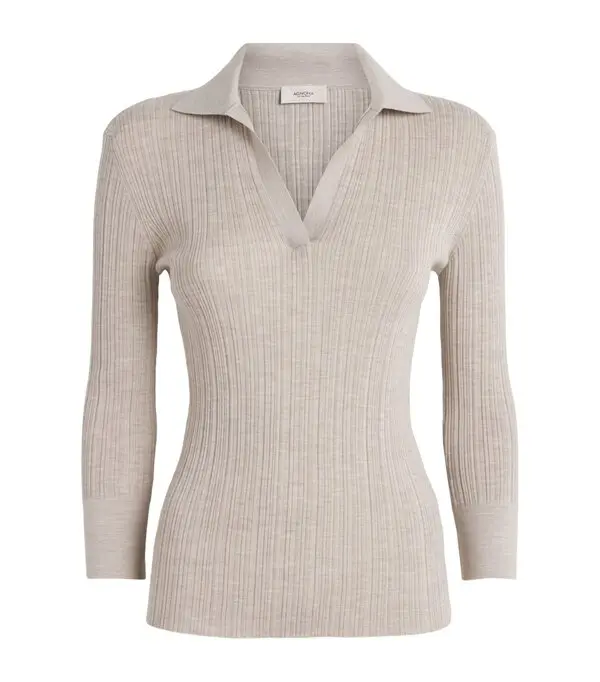 Agnona Cashmere-wool-silk Open-collar Polo Sweater