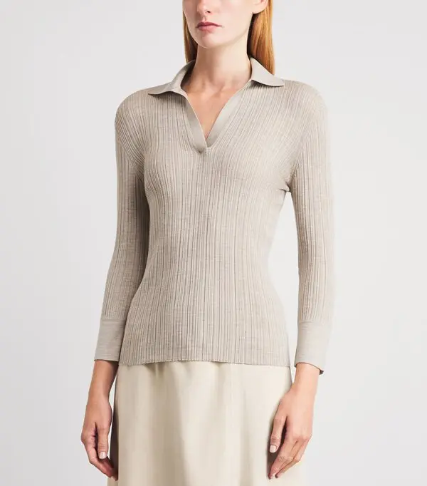 Agnona Cashmere-wool-silk Open-collar Polo Sweater