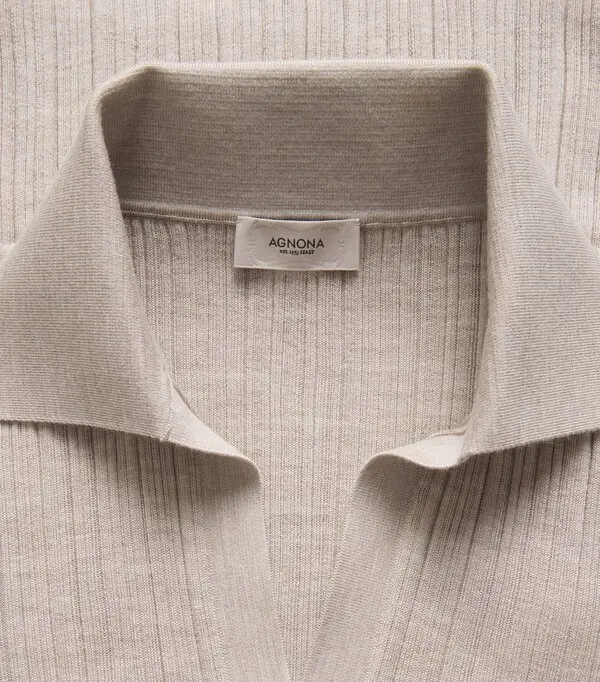 Agnona Cashmere-wool-silk Open-collar Polo Sweater