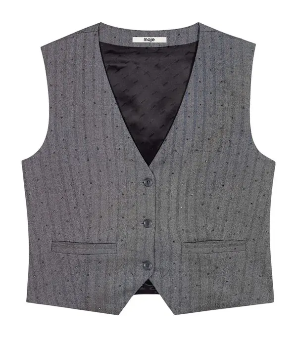 Maje Striped Rhinestone-embellished Waistcoat - Black