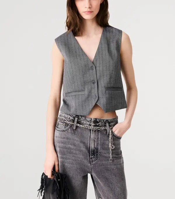 Maje Striped Rhinestone-embellished Waistcoat