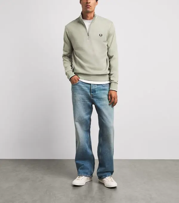 Fred Perry Cotton Half-zip Sweatshirt - Green