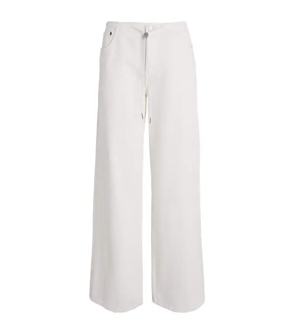 Still Here Drawstring Sport Mid-rise Wide-leg Jeans - Ivory
