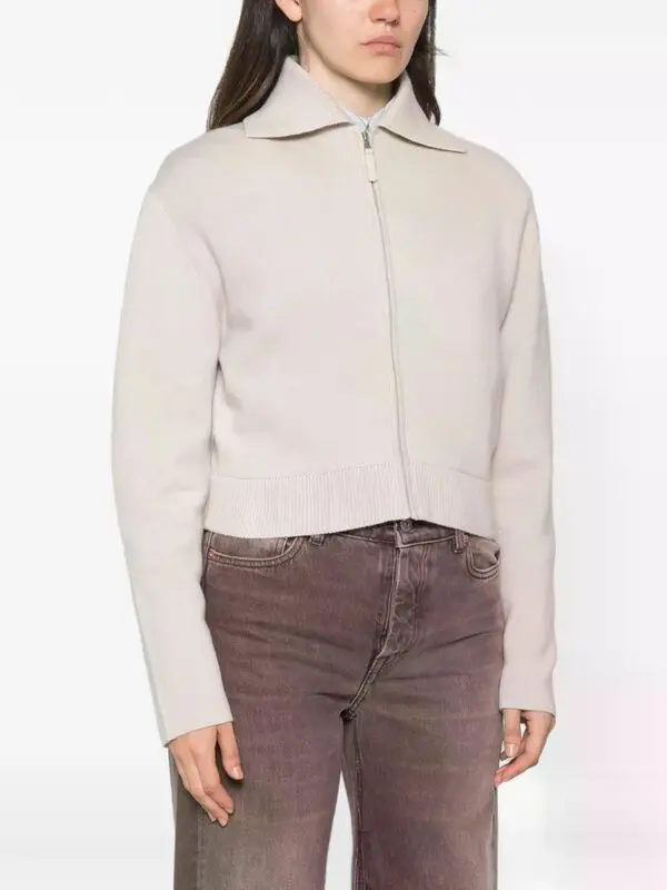 ALLUDE Zip-up Ribbed-trim Cardigan