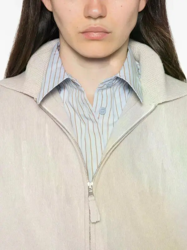 ALLUDE Zip-up Ribbed-trim Cardigan