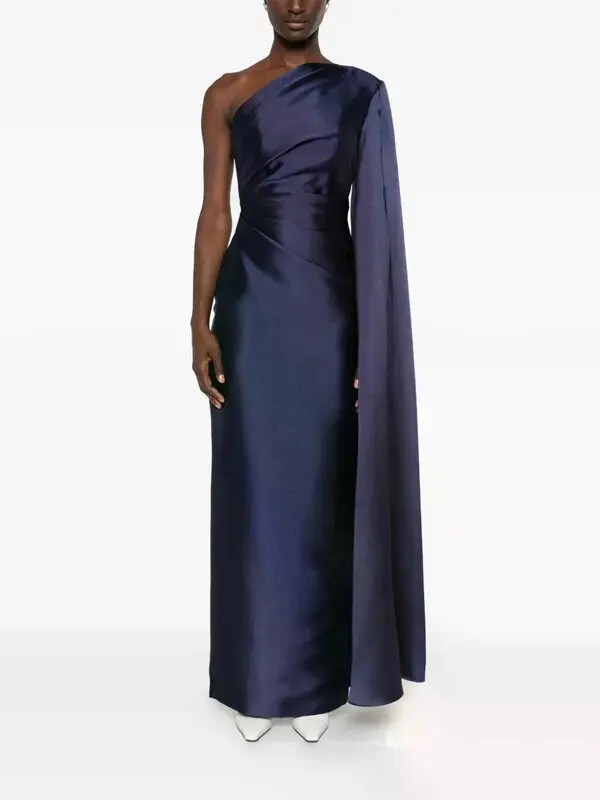 Solace London One-shoulder Maxi Dress With Cape Detail - Blue