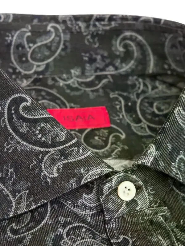 Isaia Paisley-print Corduroy Shirt - Grey