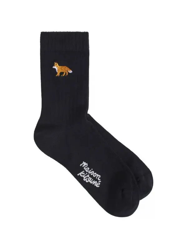 Maison Kitsuné Baby Fox Ribbed Socks - Black