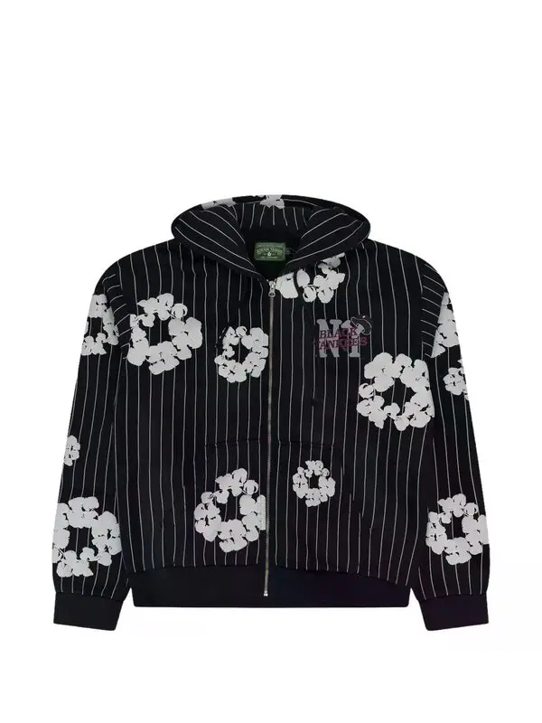DENIM TEARS Yankees Wreath Striped Zip-up Hoodie - Black