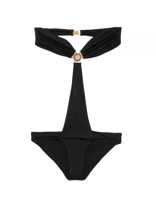 Balmain Logo Plaque Cut-out Swimsuit - Black
