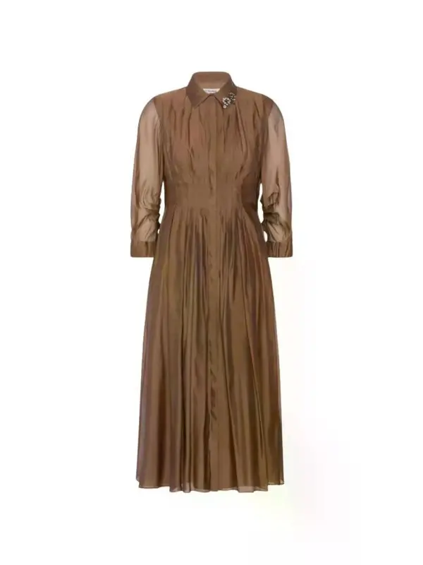 Max Mara Pleated Sheer-sleeves Midi Dress