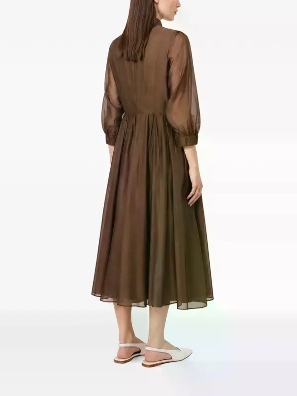 Max Mara Pleated Sheer-sleeves Midi Dress