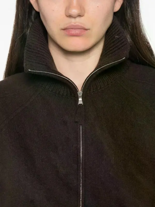 ALLUDE Zip-up Funnel-neck Cardigan