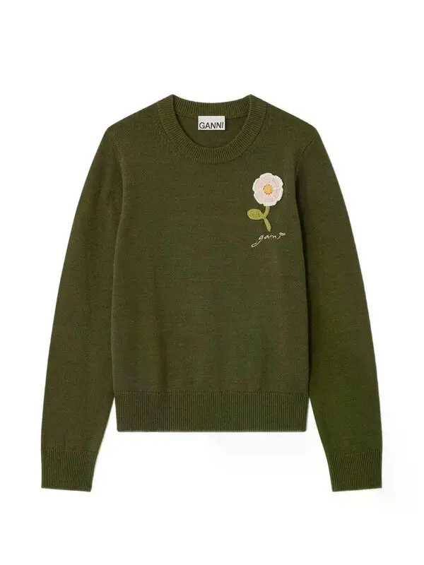 GANNI Crochet Flower Jumper - Green