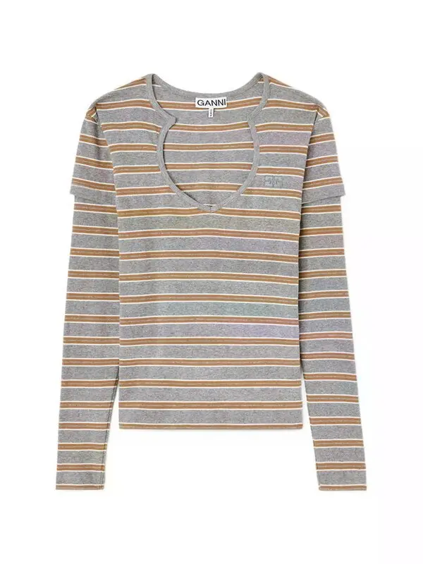 GANNI Striped Cut-out Top