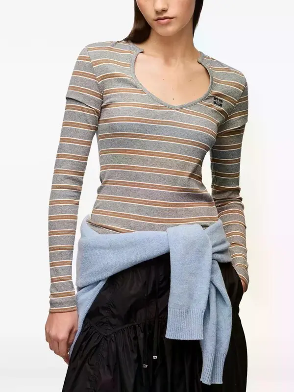 GANNI Striped Cut-out Top