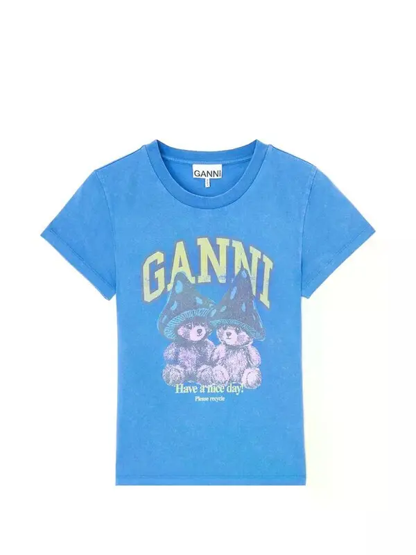 GANNI Baby-fit T-shirt With Mushroom Teddy - Blue