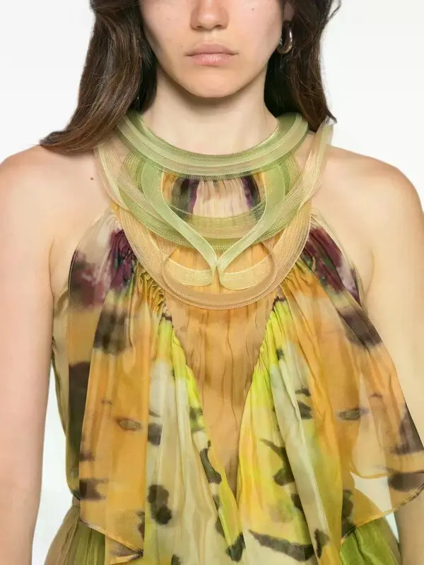 Alberta Ferretti Abstract Print Tiered Mini Dress