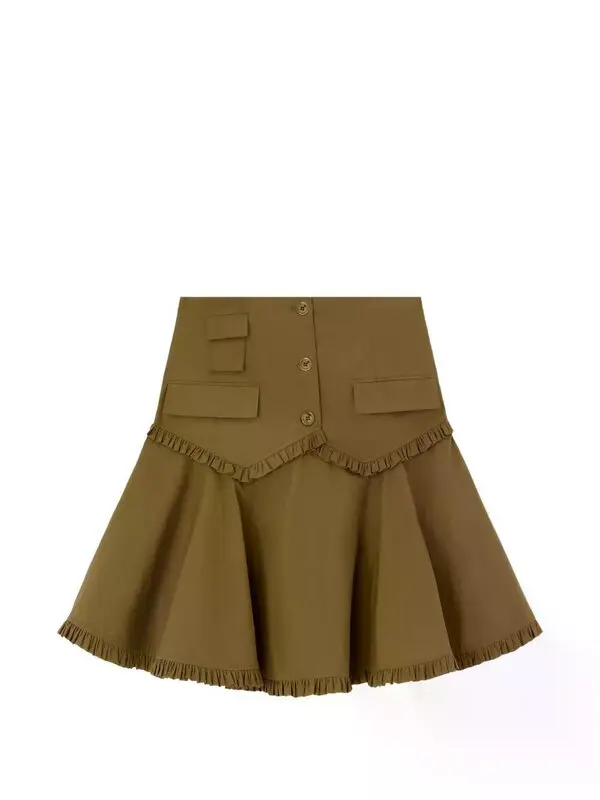 GANNI Stretch Cotton Skirt With Ruffled Detailing - Yellow