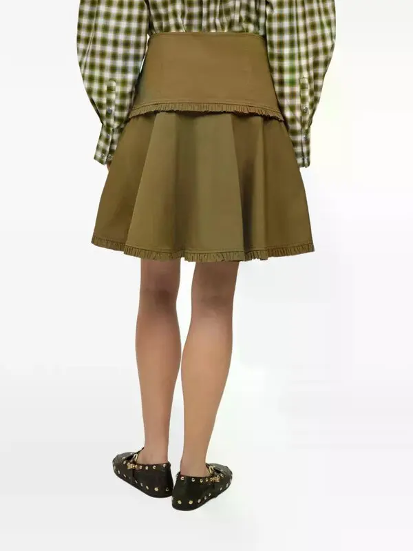GANNI Stretch Cotton Skirt With Ruffled Detailing - Yellow