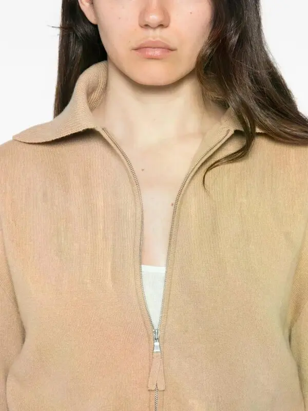 ALLUDE Zip-up Ribbed-trim Cardigan
