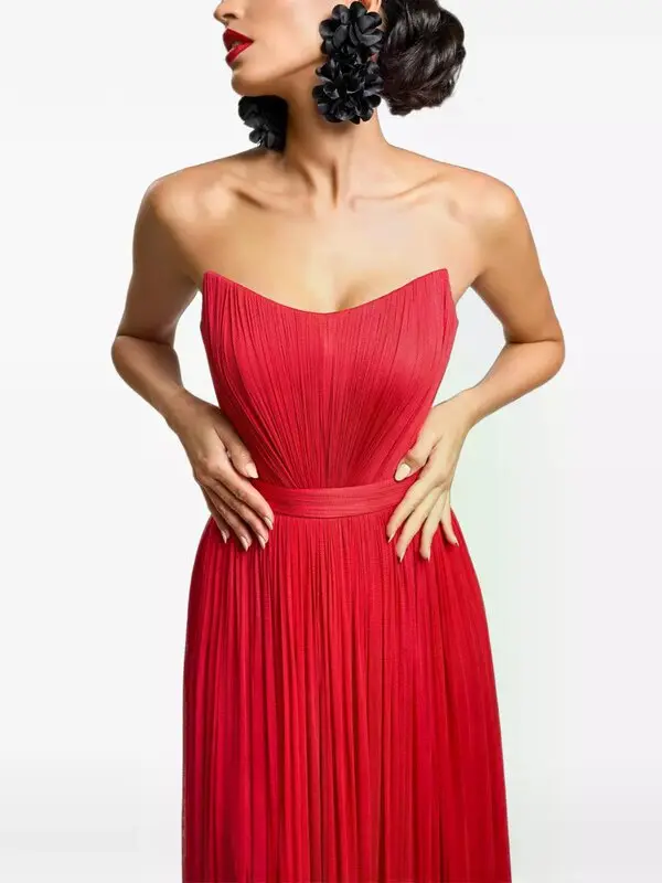 CRISTALLINI Estella Pleated Silk Maxi Dress - Red
