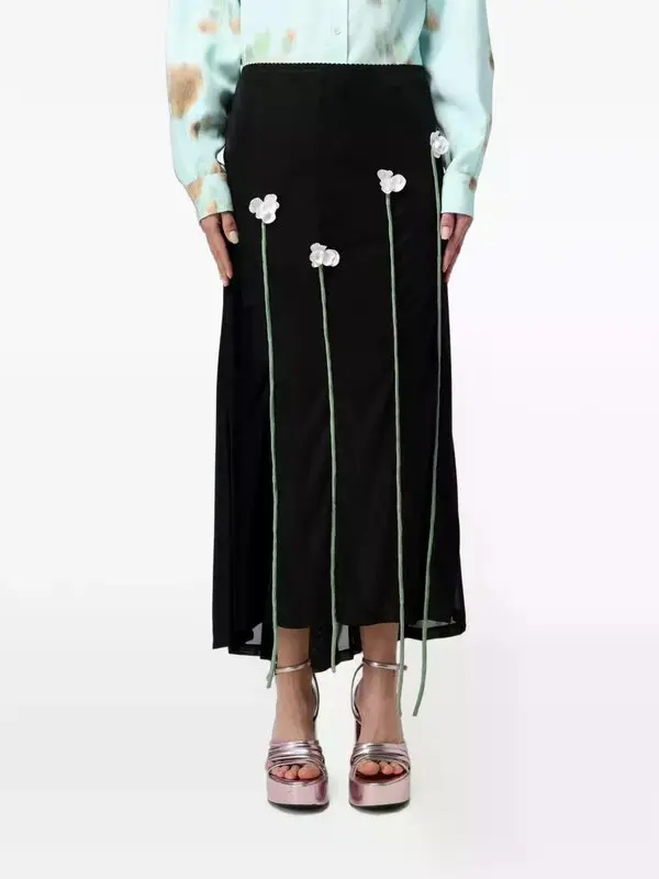 Moschino Couture Floral-appliqué Midi Skirt - Black