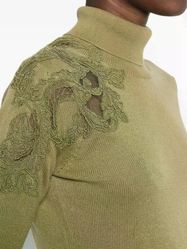 Ermanno Scervino Lace Appliqué Fine Knit Roll Neck Sweater