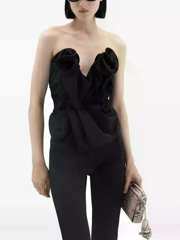 Magda Butrym Rose-detail Strapless Top - Black