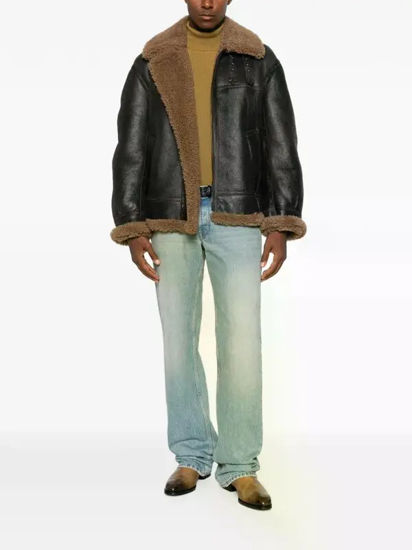 Saint Laurent Shearling Trimmed Leather Jacket