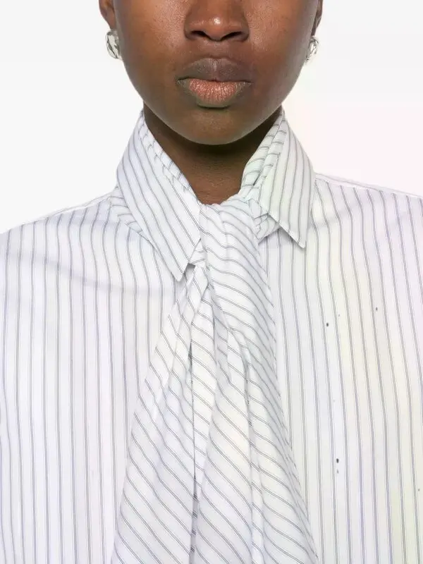 Sacai Striped Tie-neck Shirt - White