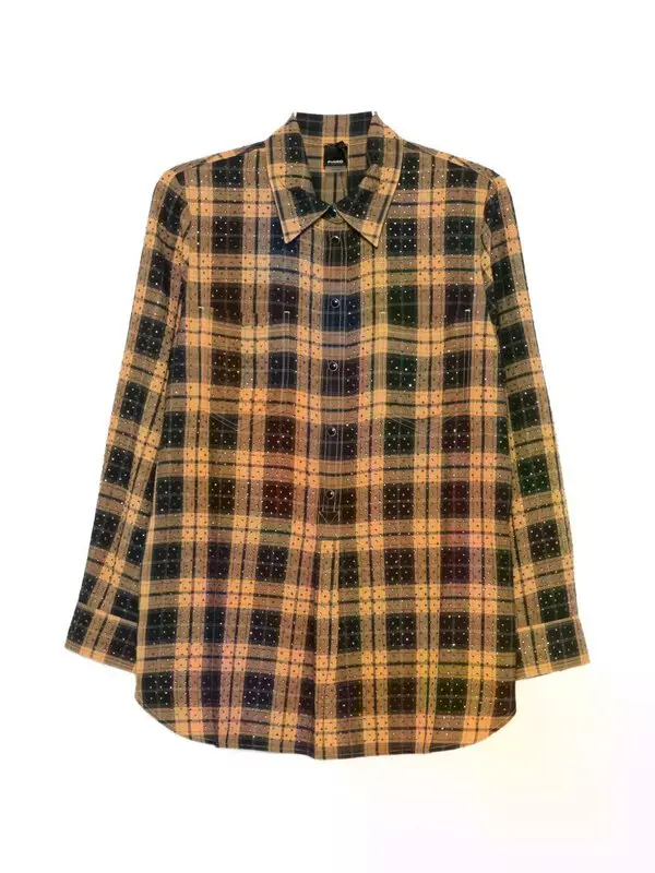 Pinko Rhinestone-embellished Checked Shirt - Brown